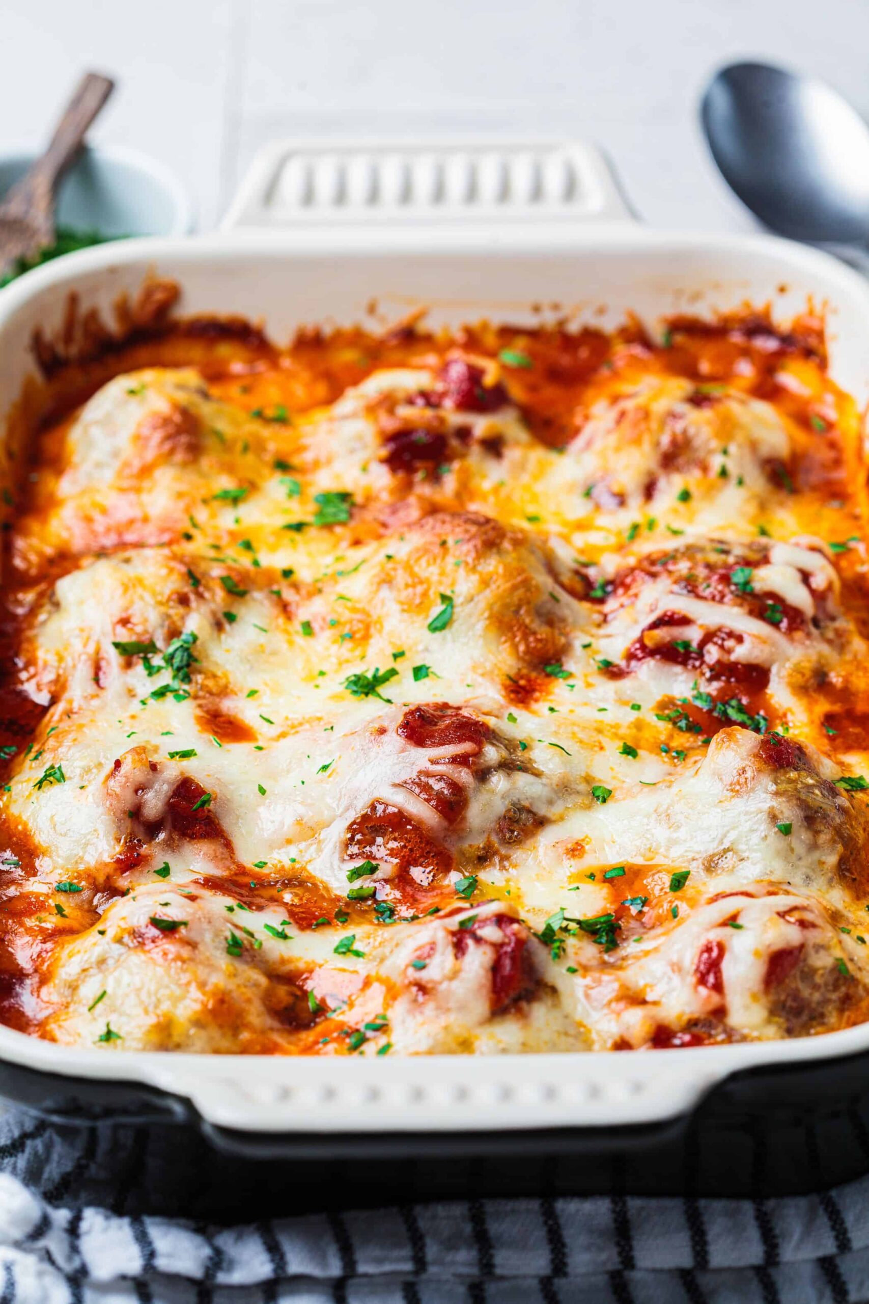 Cheesy One Pan Meatball Casserole - Easy Dinner Recipe | Rose Colored Home